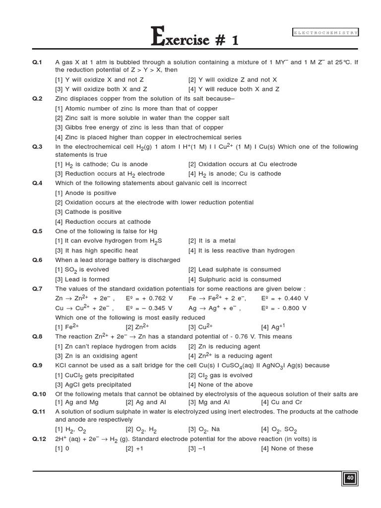 Electrochemistry Questions and Answers | PDF | Technology & Engineering