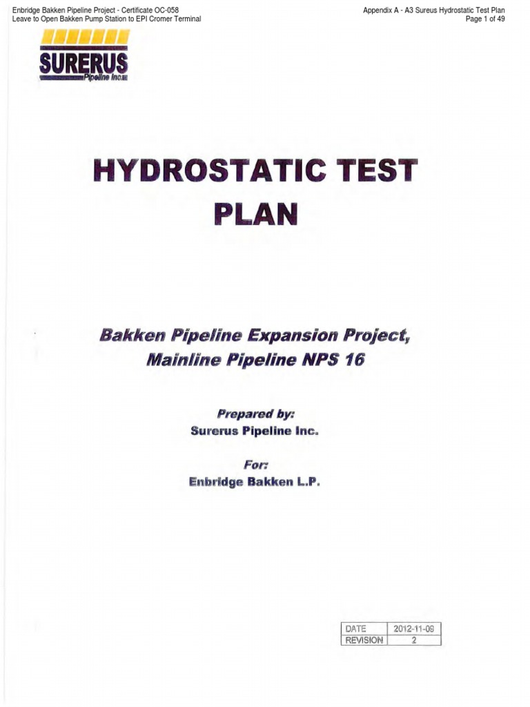 A3E4U9 - Appendix A - A3 Surerus Hydrostatic Test Plan | PDF | Pipeline ...