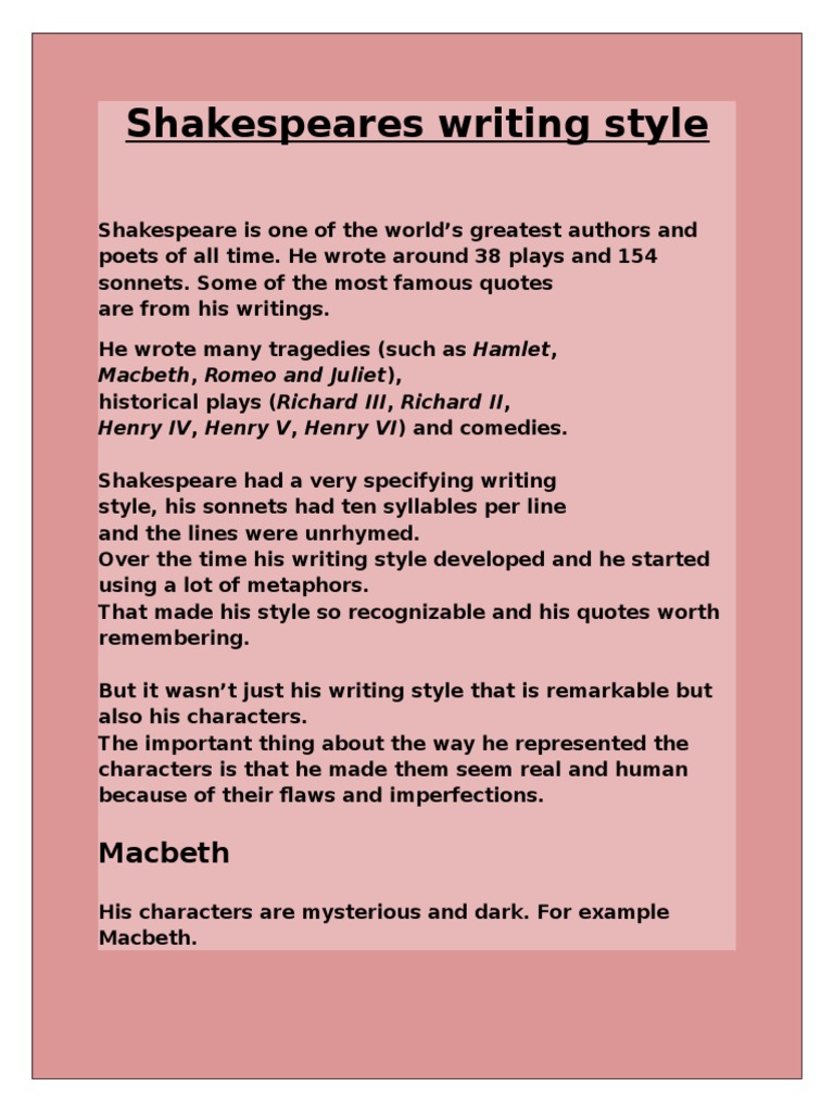 Shakespeares Writing Style: Macbeth | PDF | History | General Fiction