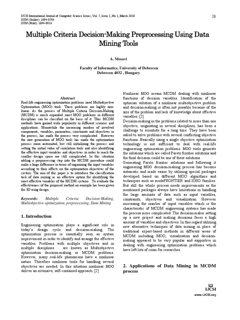 Multiple Criteria Decision-Making Preprocessing Using Data Mining Tools | PDF | Mathematical ...