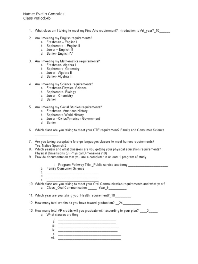 High School Graduation Requirements Checklist | PDF | Language Arts ...