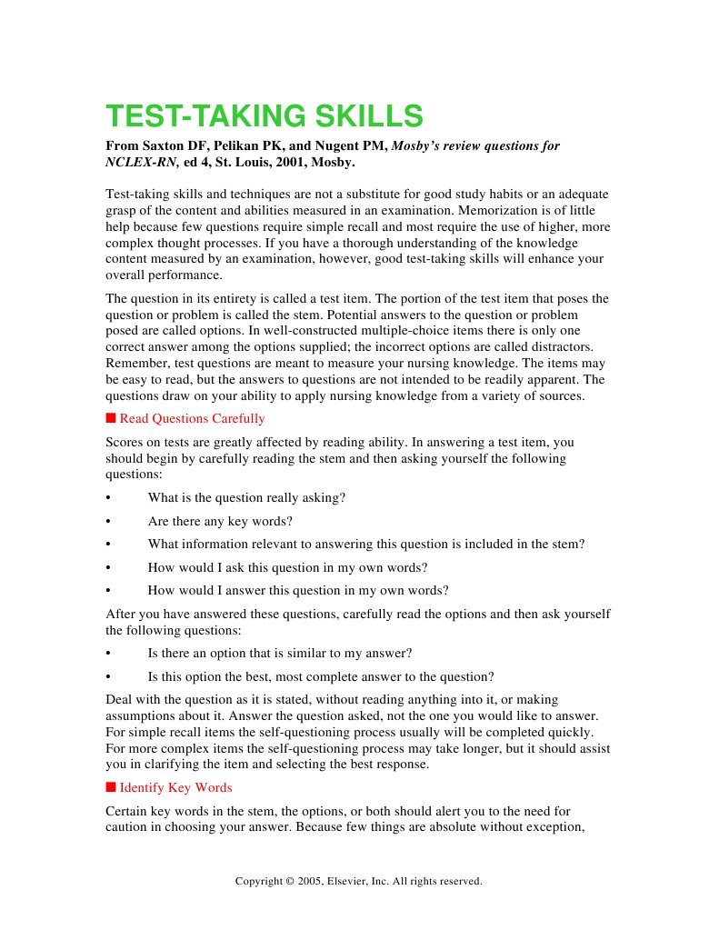 Test Taking Skills Pdf Multiple Choice Question