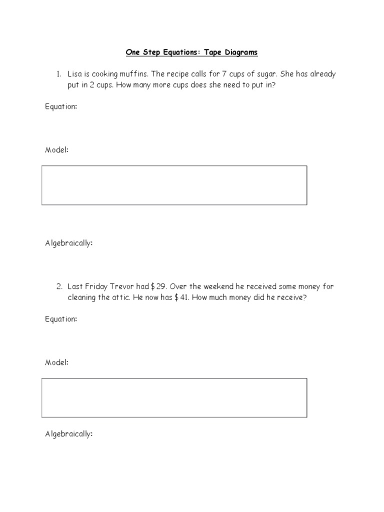 One Step Equations with Tape Diagrams | PDF