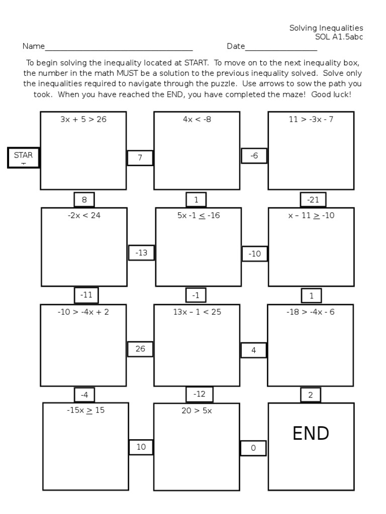 Solving Inequalities Maze | PDF