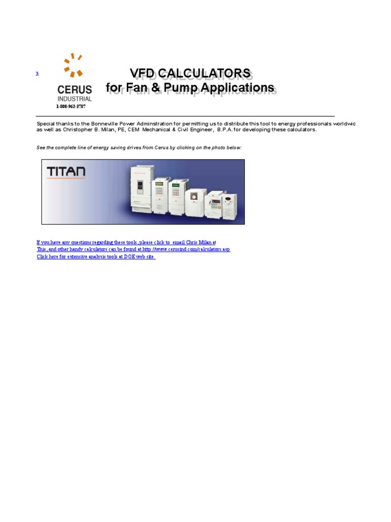 VFD Calculators For Fan & Pump Applications | PDF | Horsepower | Hvac