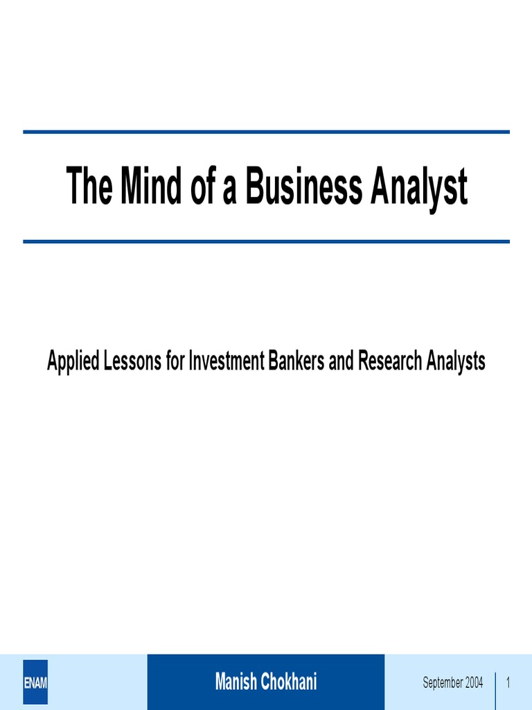 The Mind of a Business Analyst: Lessons for Investment Bankers and ...