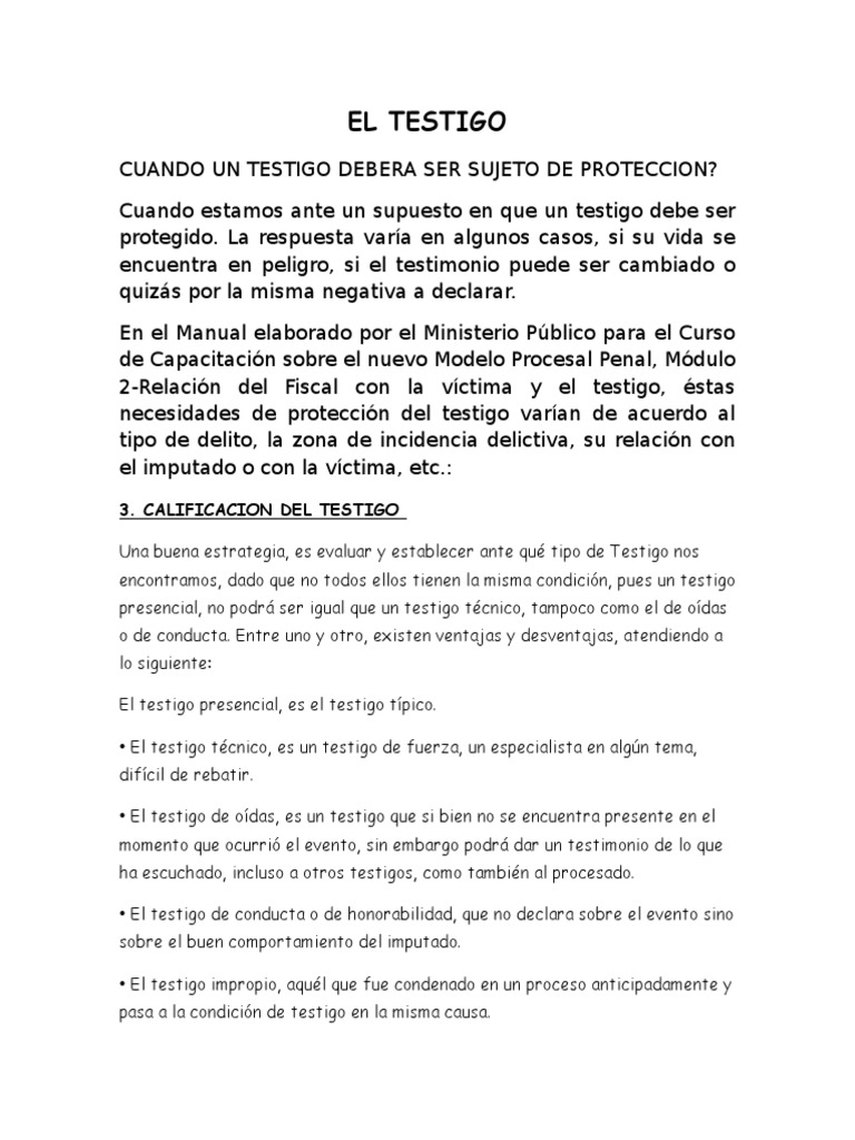El Testigo Pdf Testigo Evidencia Ley
