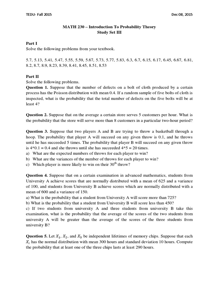 MATH230 StudySet | PDF | Probability Theory | Normal Distribution