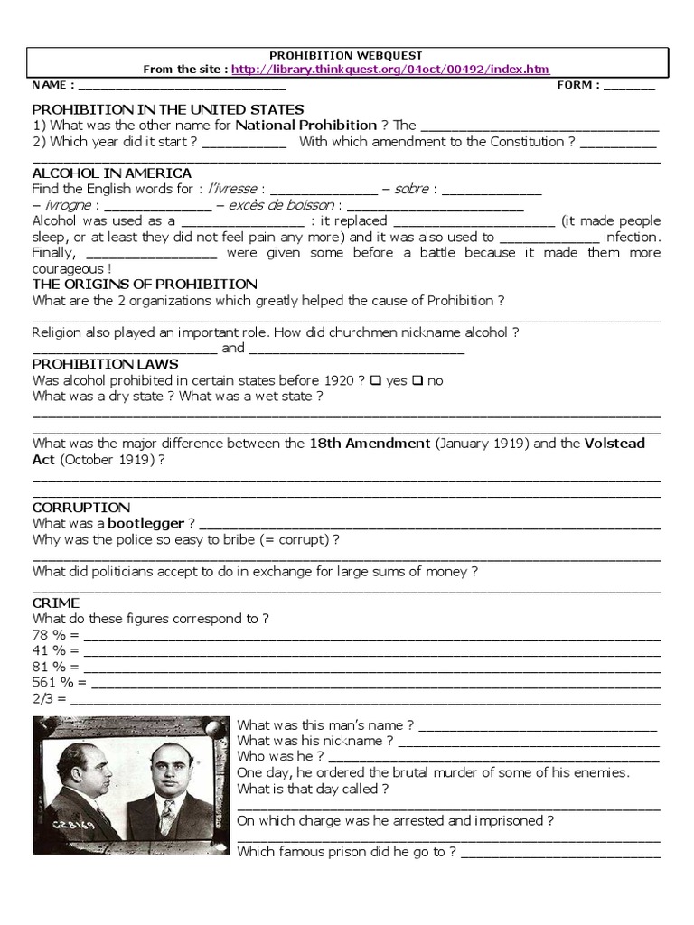 Prohibition Webquest | PDF | Alcohol | Government