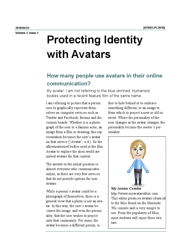 Protecting Identity With Avatars | PDF | Cyberspace | Internet