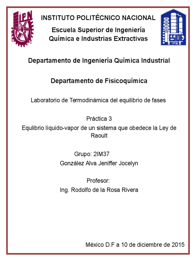 Practica 3 Termo | PDF | Equilibrio químico | Líquidos