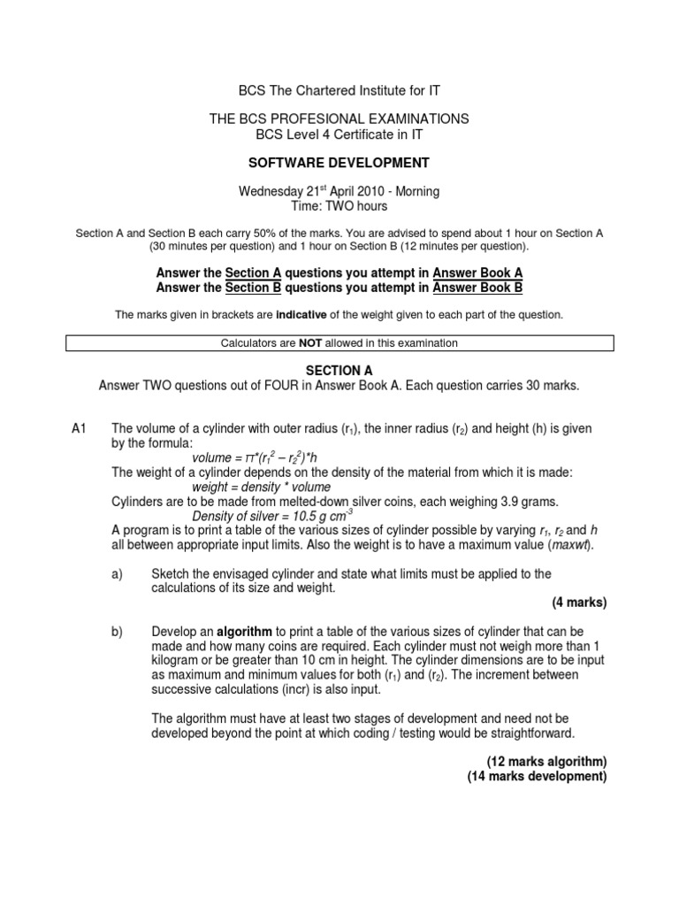 BCS The Chartered Institute For IT The Bcs Profesional Examinations BCS ...