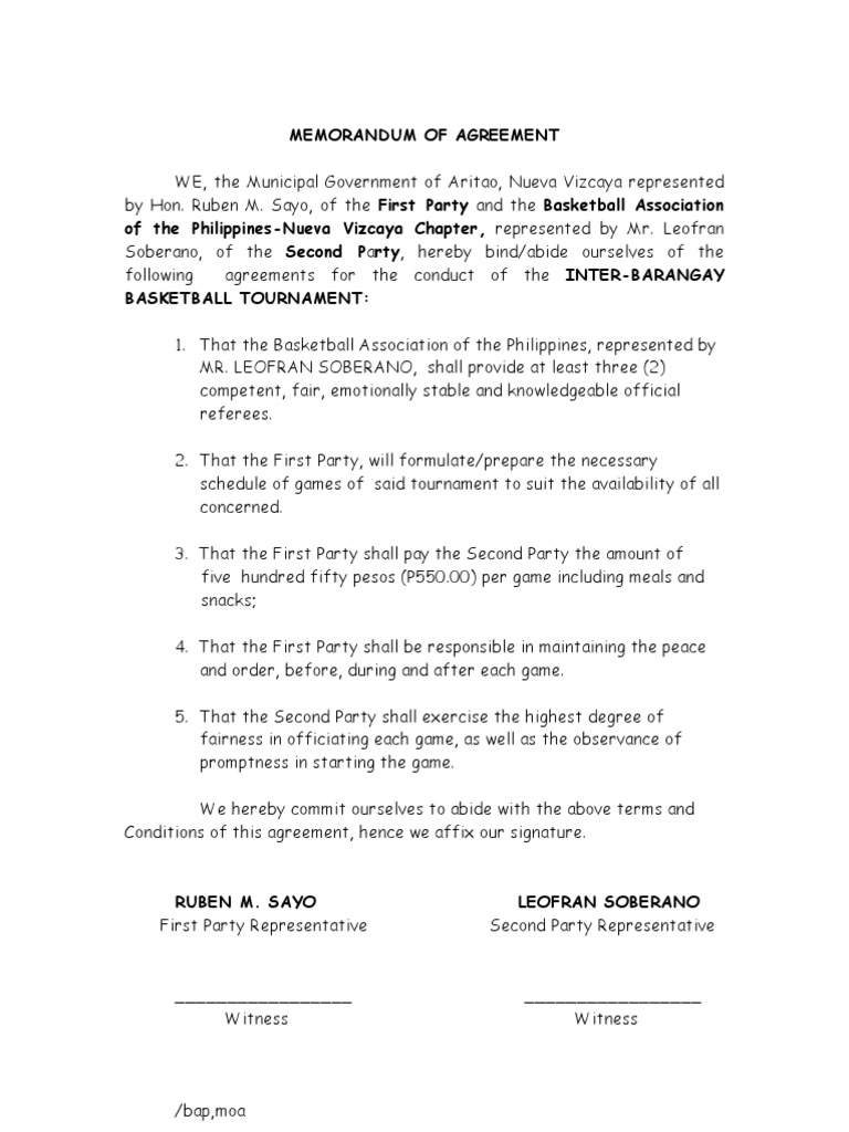 Aritao Basketball Tournament Agreement | PDF | Games & Activities | Law