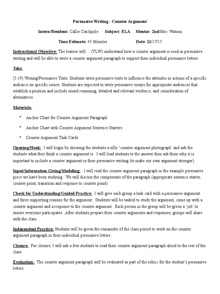 Counter Arguments in Persuasive Writing | PDF | Persuasion | Argument