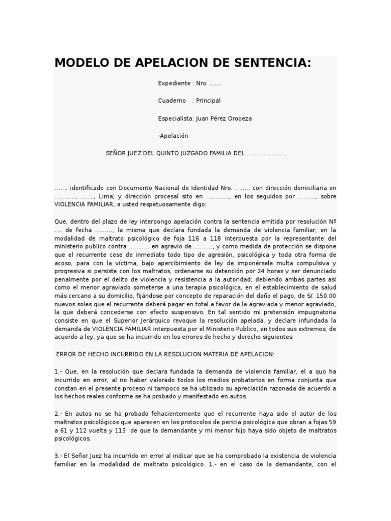 Modelo de Apelacion de Sentencia | PDF | Caso de ley | Ley procesal