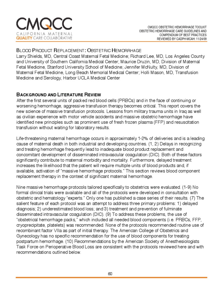 CMQCC - Transfusion in Obstetric Hemorrhage | PDF | Blood Transfusion ...