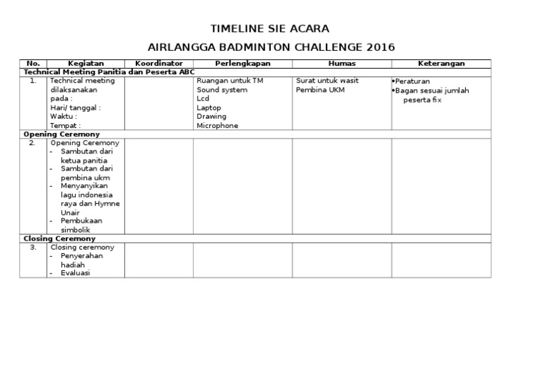 Timeline Sie Acara | PDF