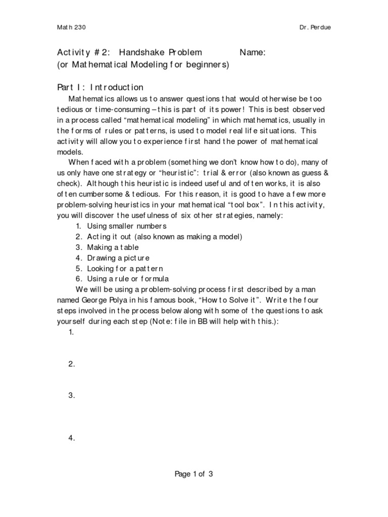 Activity2 Handshake | PDF | Heuristic | Teaching Mathematics