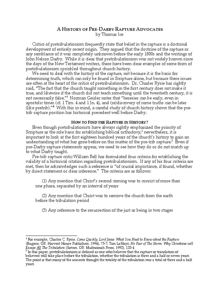 A History of Pre-Darby Raoonlbpture Advocates - Thomas Ice | PDF ...