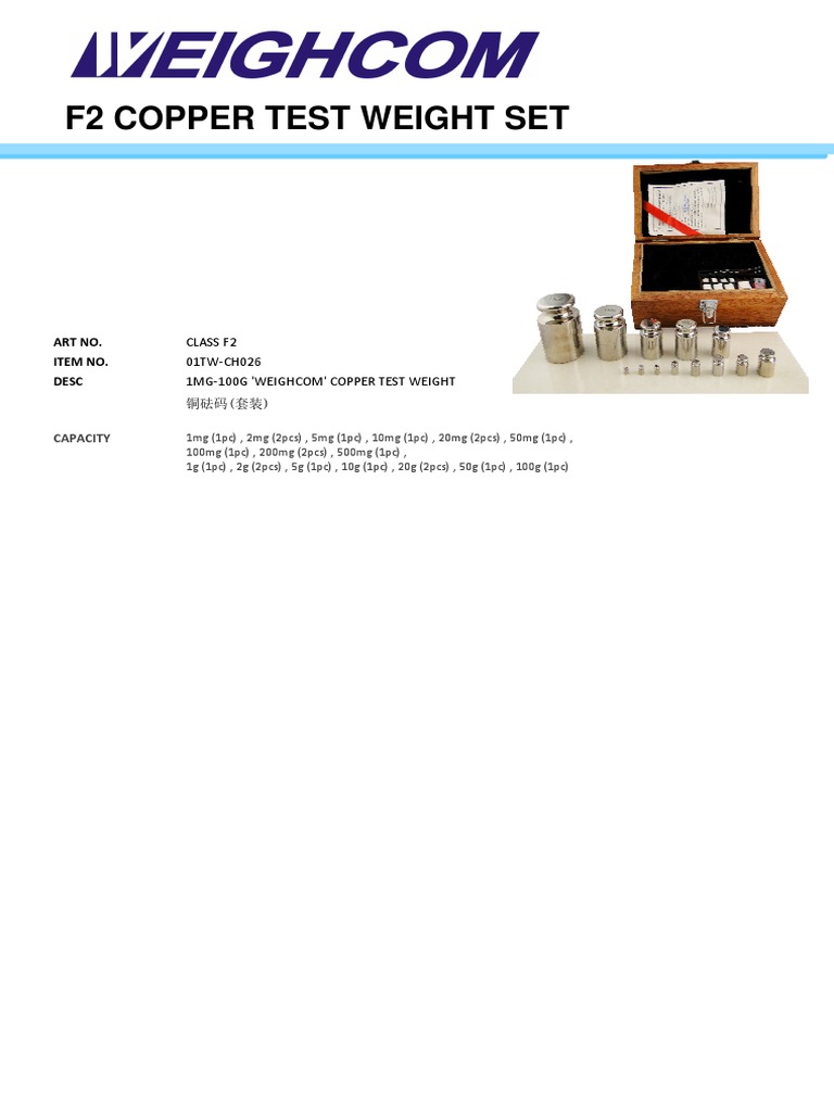 F2 Copper Test Weight Set Details | PDF
