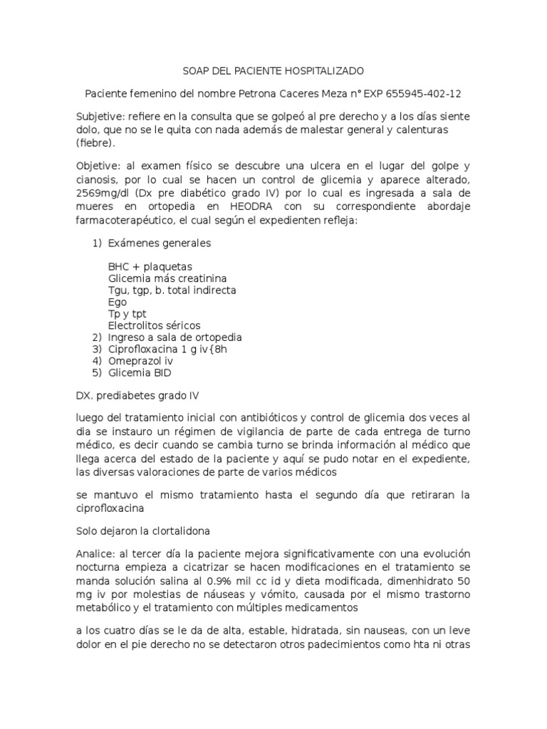 Soap Del Paciente Hospitalizado | PDF | Diabetes mellitus | Rtt