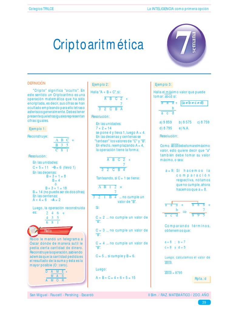 Sem 7 - Criptoaritmética | PDF | Multiplicación | Números