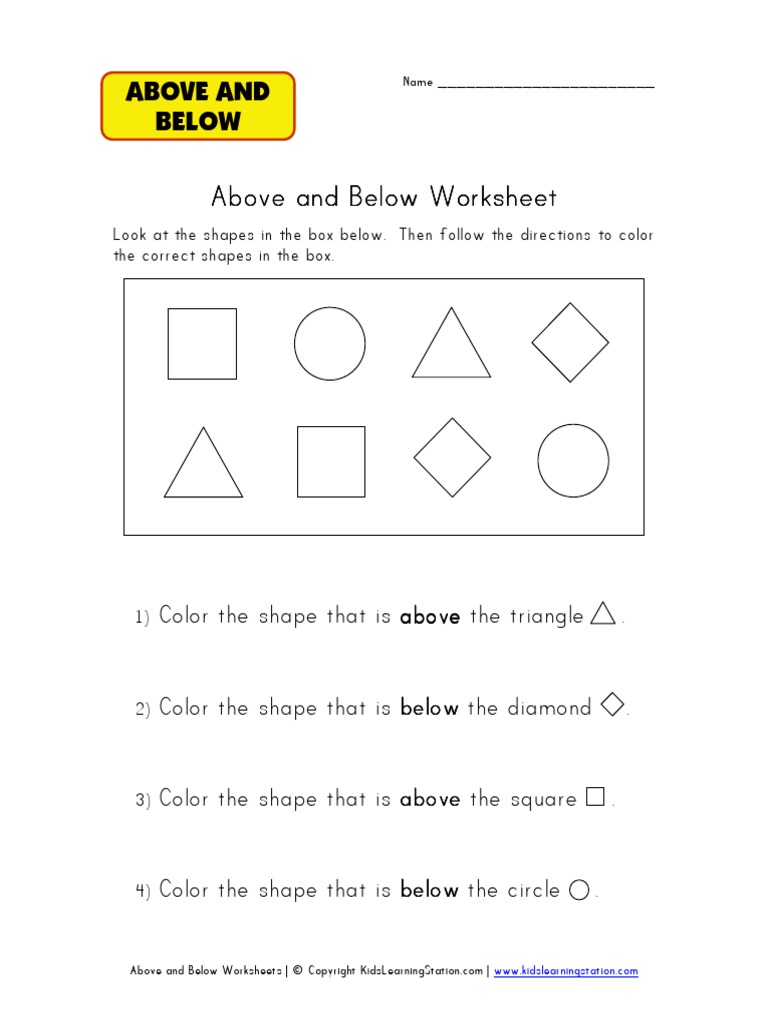 Above Below Directions Worksheet PDF | PDF