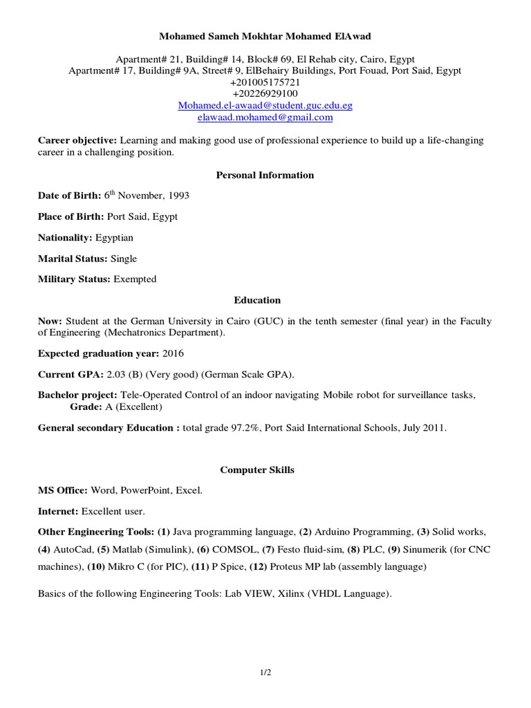 Mohamed Sameh CV | PDF | Egypt | International English Language Testing ...