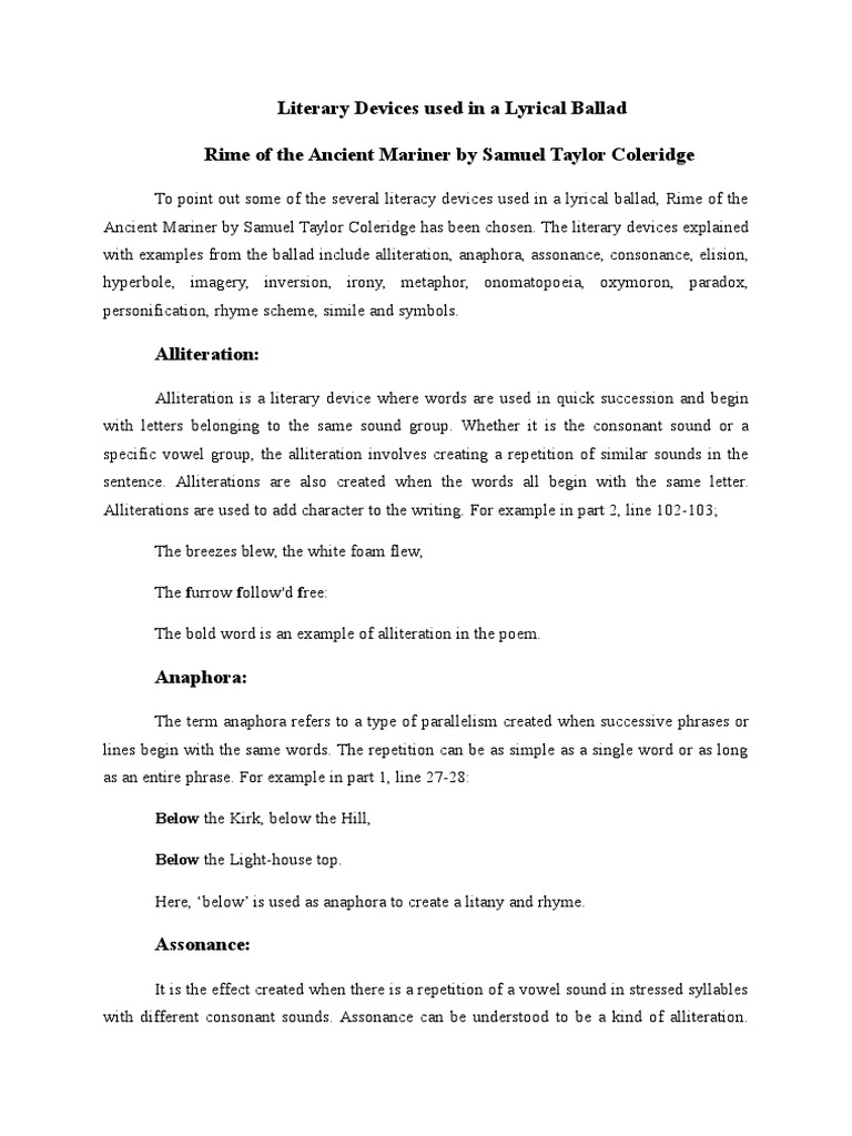 Literary Devices Used in A Lyrical Ballad | PDF | Rhyme | Syllable