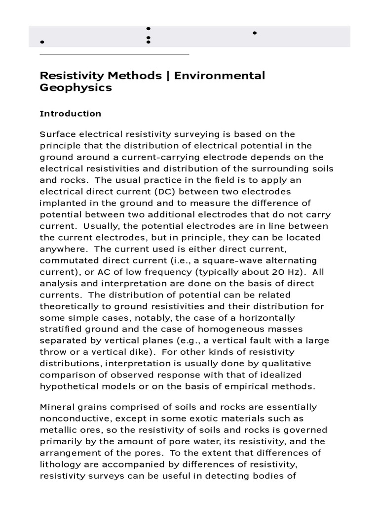 Electrical Resistivity Methods in Geophysics | PDF | Electrical ...