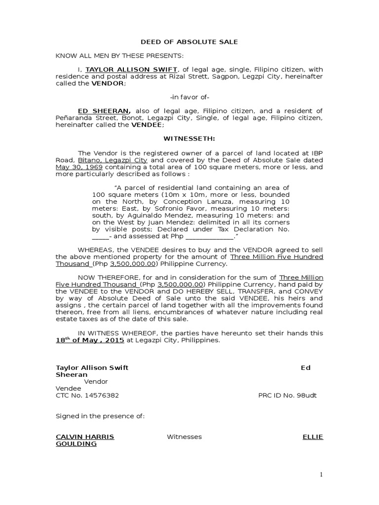 Deed of Absolute Sale | PDF | Notary Public | Deed