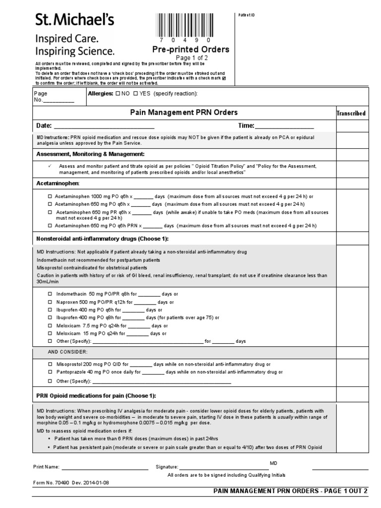 Pain Management-PRN Orders | PDF | Opioid | Morphine