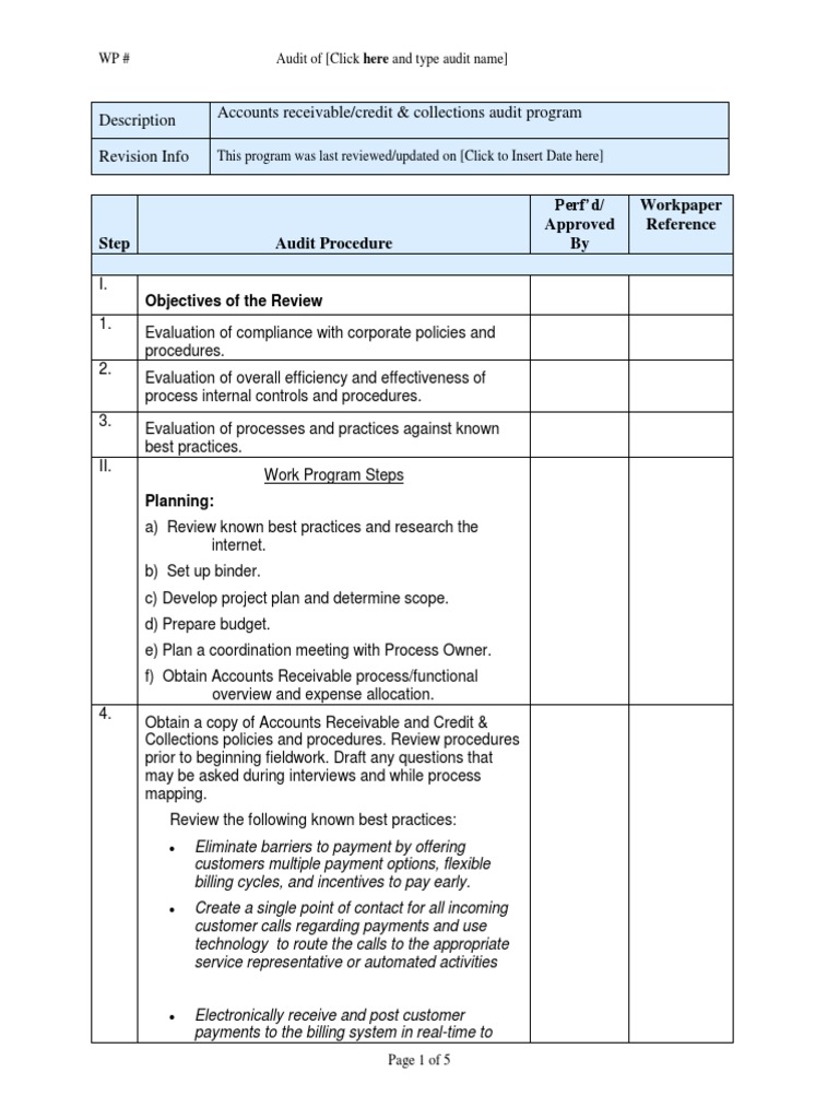 Sample Audit Program Sales and Accounts Receivable | PDF | Debits And ...
