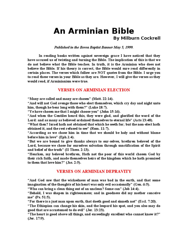 An Arminian Bible - Cockrell | PDF | Arminianism | Grace In Christianity