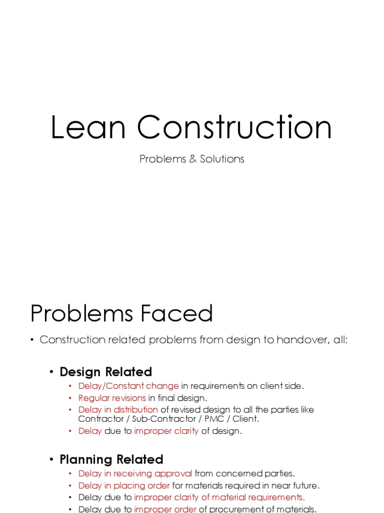 Lean Construction Problems and Solutions | PDF | Lean Manufacturing ...