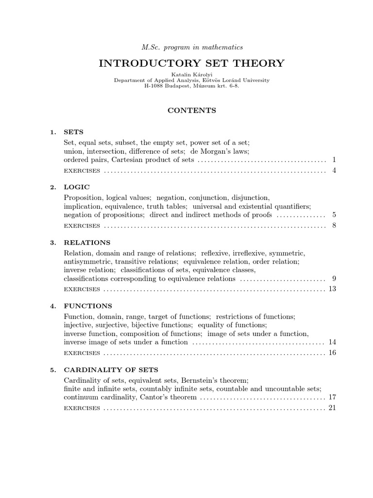 Introduction to Set Theory and Logic | PDF | Function (Mathematics) | Logic