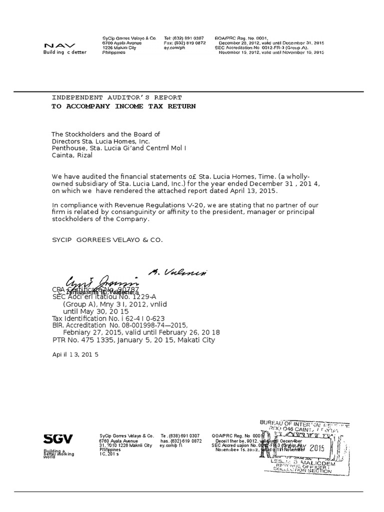 Independent Auditor'S Report: To Accompany Income Tax Return | PDF ...