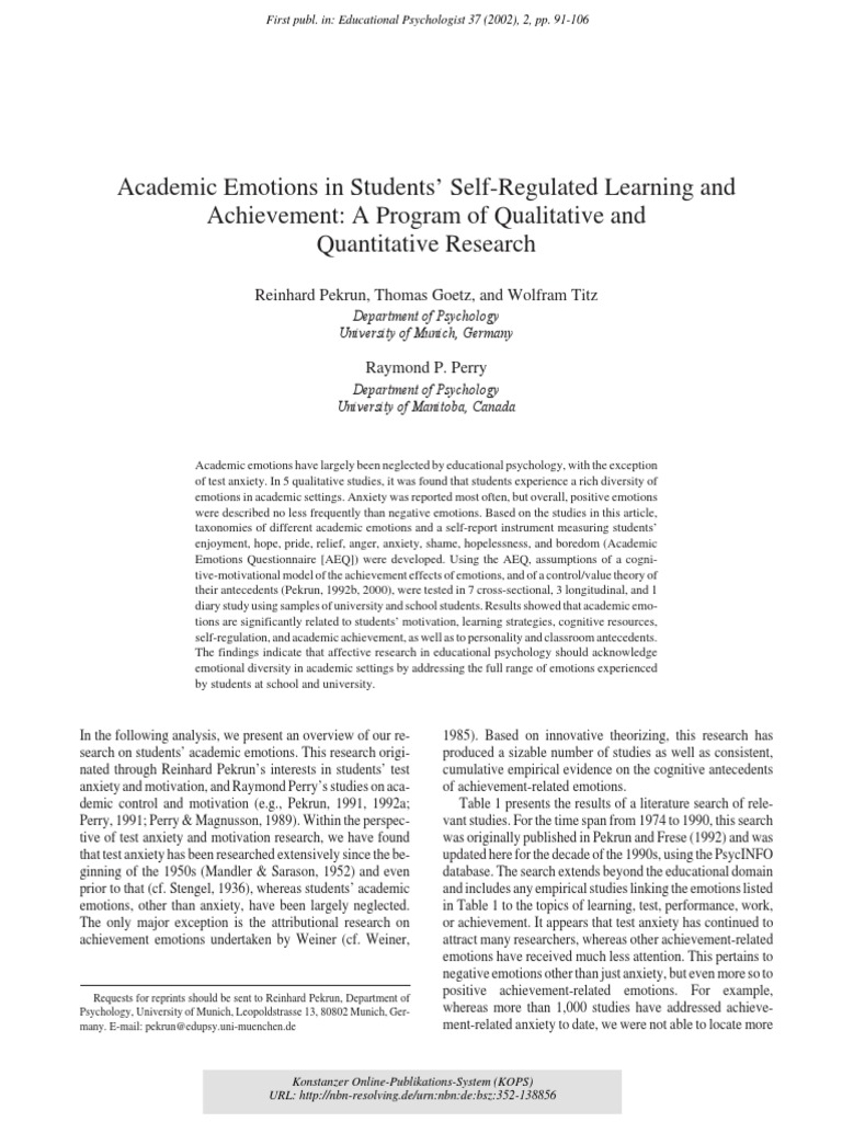 Academic Emotions in Students' Self-Regulated Learning and Achievement ...