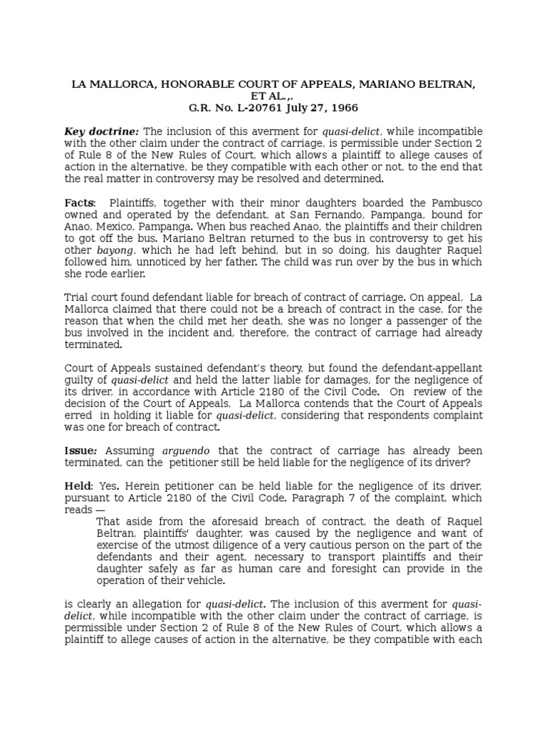 Key Doctrine: The Inclusion of This Averment For Quasi-Delict, While ...