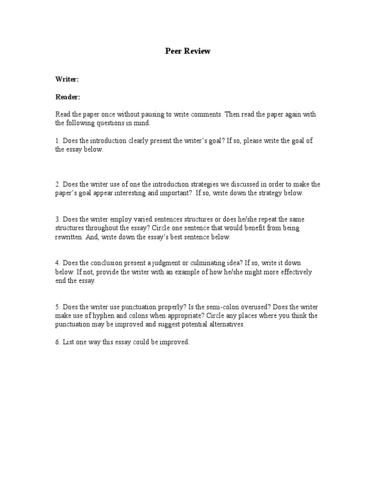 Peer Review Guidelines for Essay Feedback | PDF | Language Arts ...