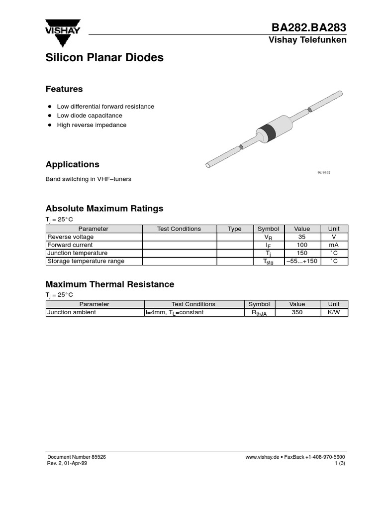 BA282/BA283 Silicon Diode Datasheet | PDF | Diode | Capacitor