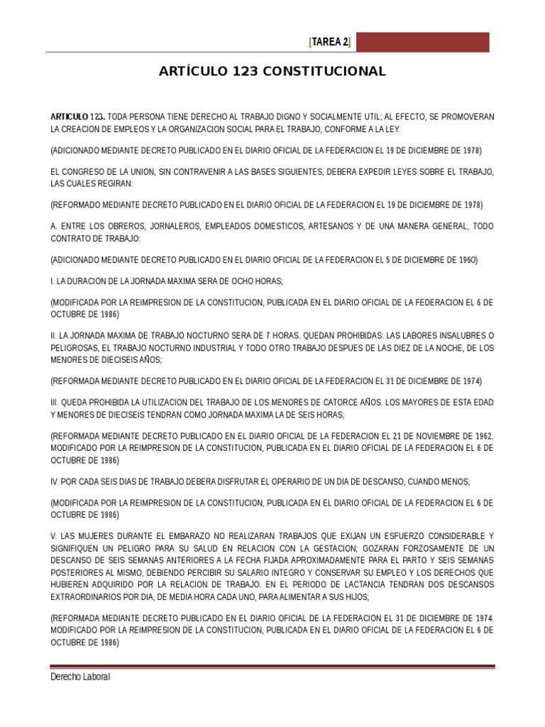 Artículo 123 Constitucional | PDF