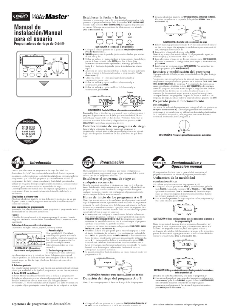 Instrucciones Programador Orbit | PDF | Pantalla de cristal líquido | Calendario