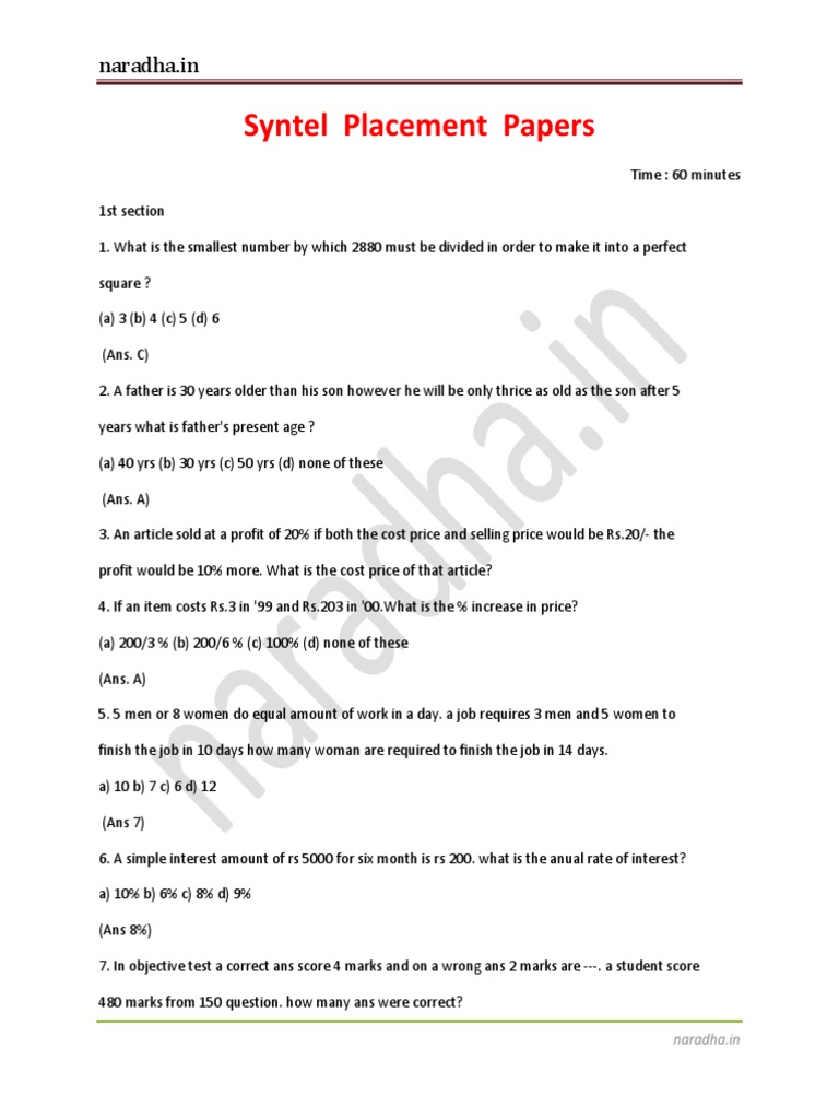 Syntel Placement Papers 2 | PDF | Lie | Teaching Mathematics
