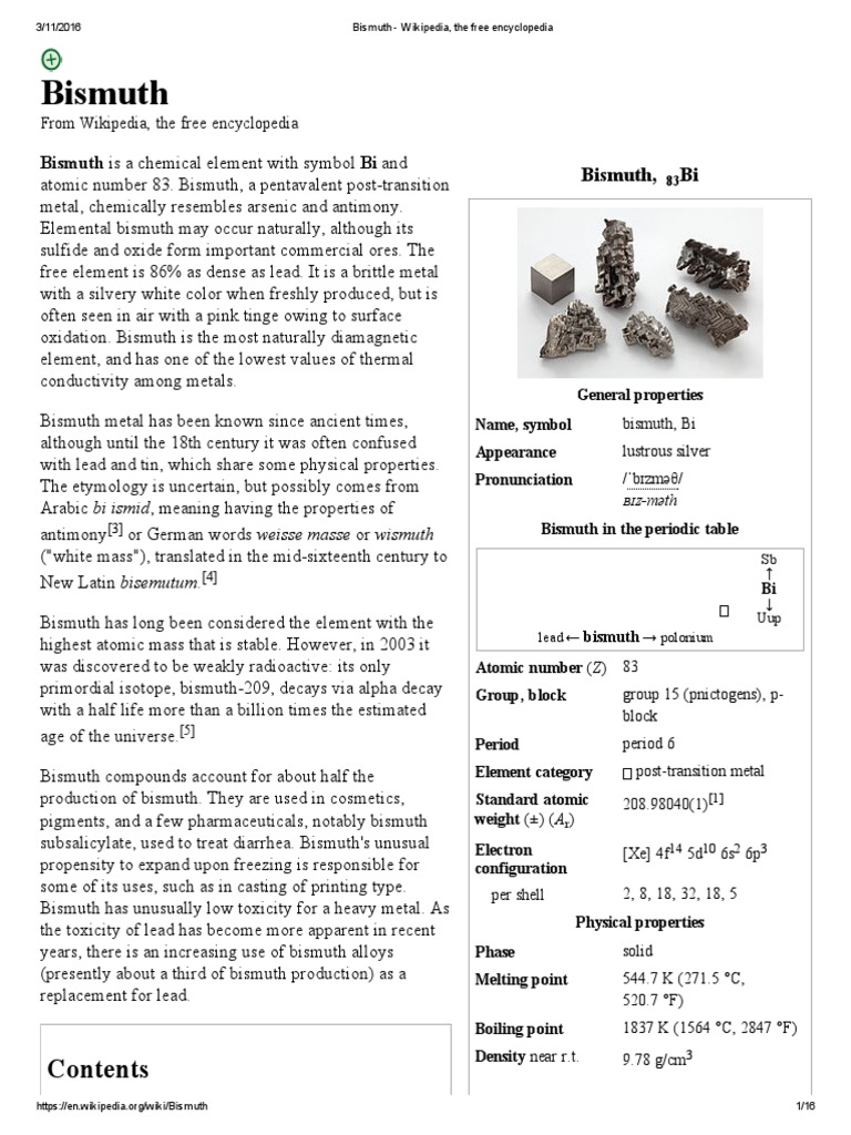 Bismuth | PDF | Sets Of Chemical Elements | Atoms