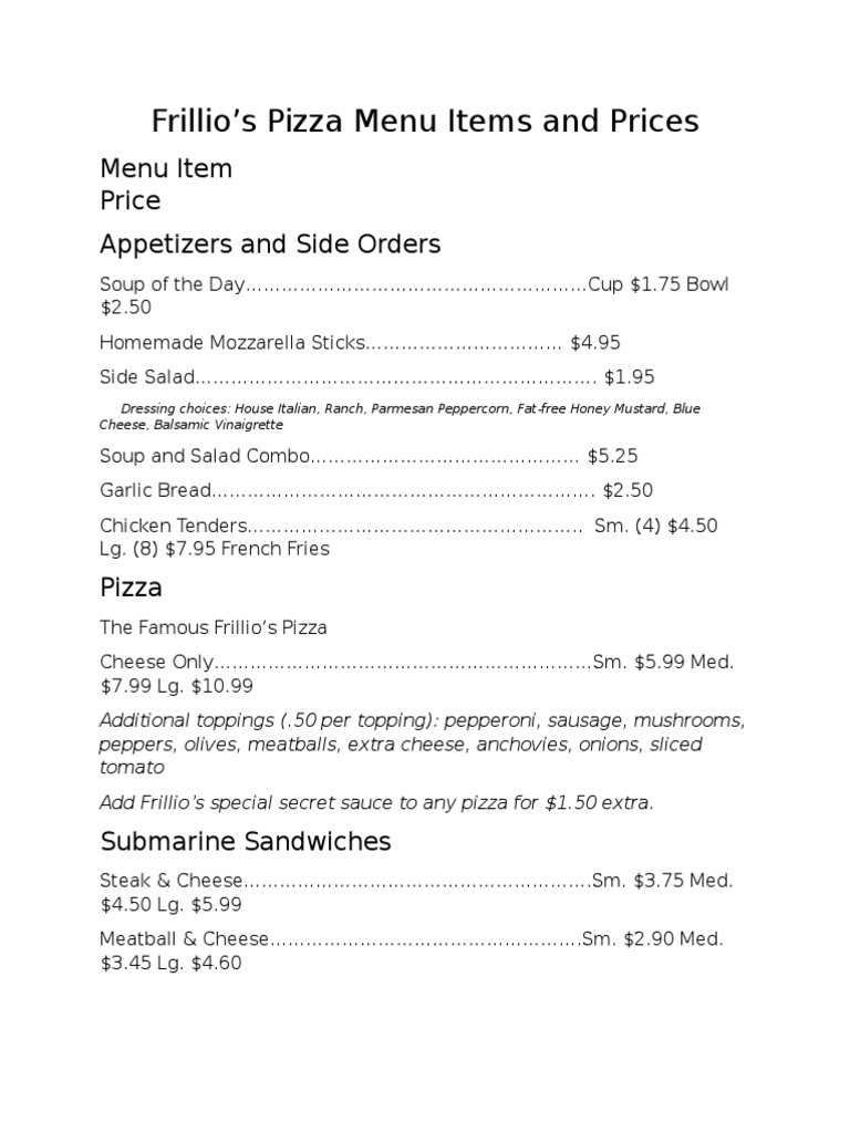 Frillios Pizza | PDF | Sports & Recreation | Cooking, Food & Wine