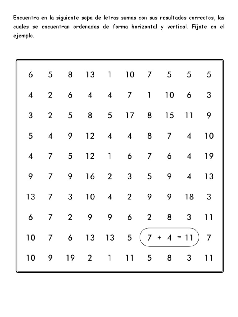 Sopas de Sumas y Restas 1 | PDF