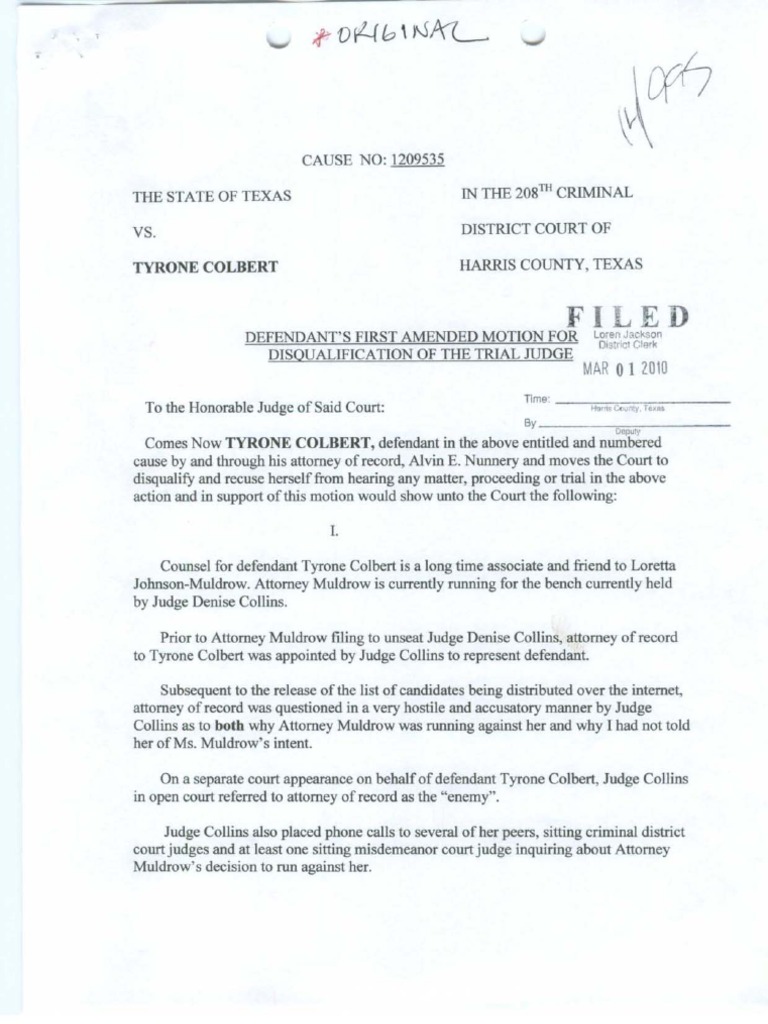 Defense Motion To Recuse Judge Denise Collins | PDF | Judicial ...