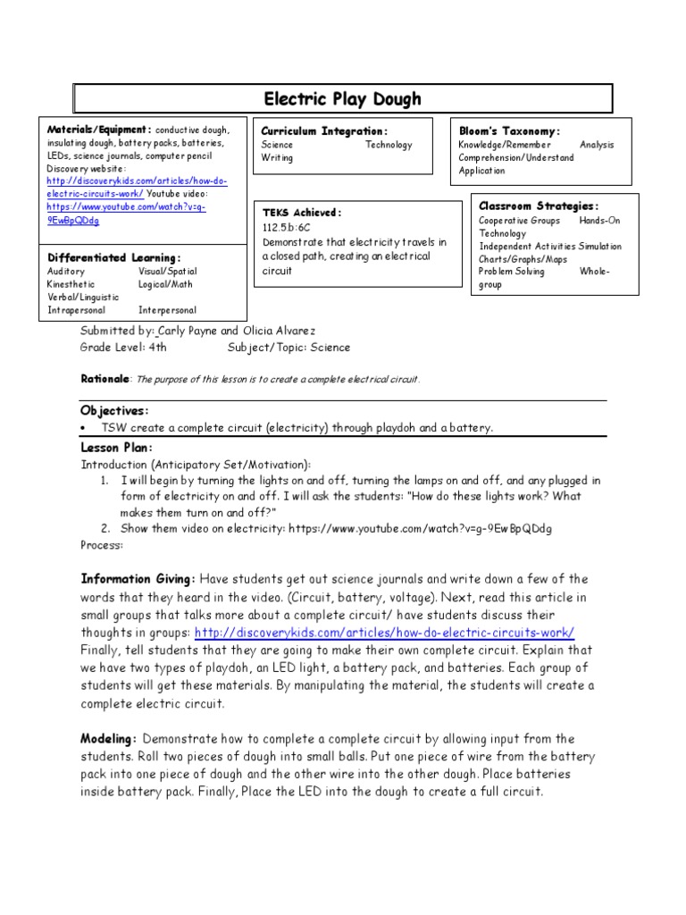 Electric Play Dough Science Lesson Plan | PDF | Lesson Plan | Science