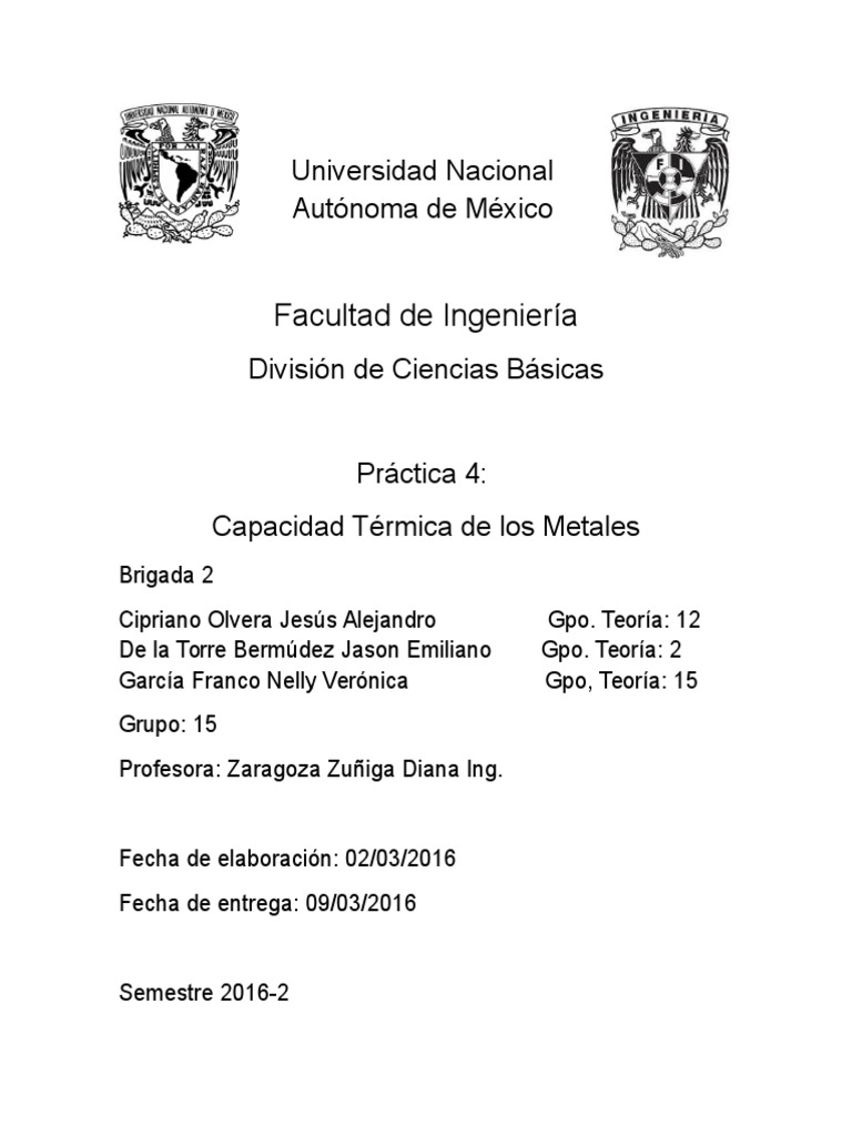 Práctica 4 Capacidad Térmica | PDF | Calor | Ramas de la termodinámica